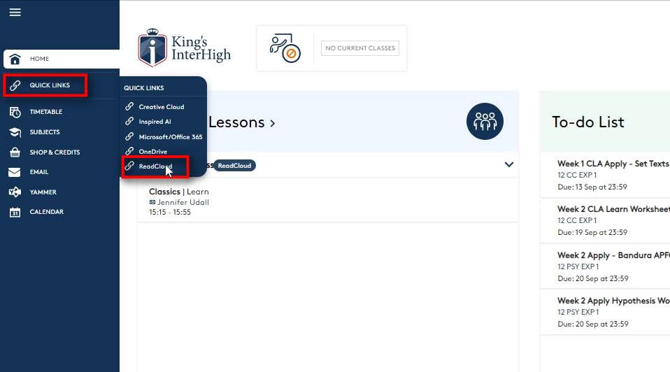 How will my King's InterHigh pupil access their textbooks? How to login to ReadCloud